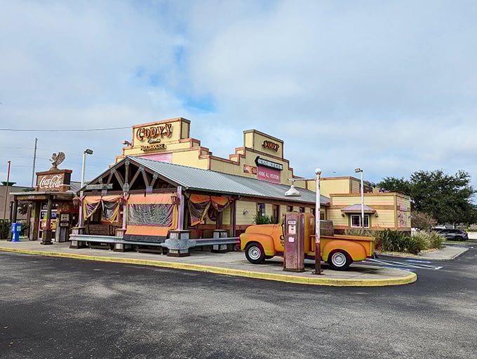 That vintage truck out front isn't just decoration - it's a promise of old-school roadhouse authenticity.