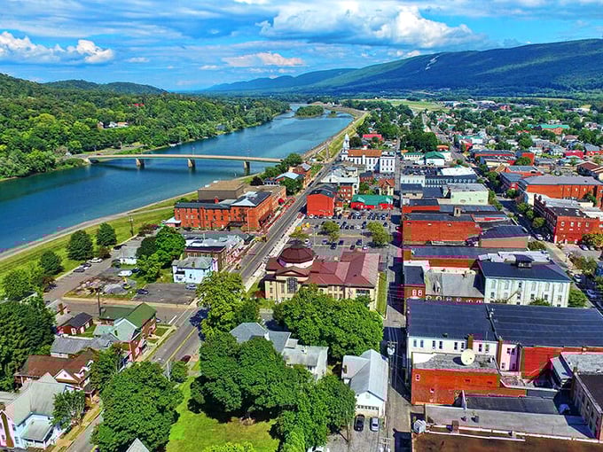 Lock Haven from above—where the river meets affordable living in perfect small-town harmony.