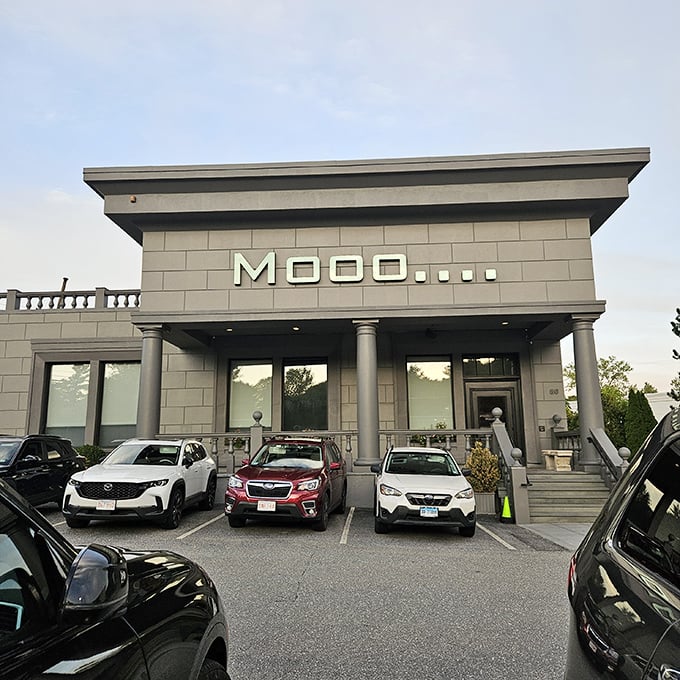 Mooo's modern stone façade might look serious, but that playful name tells you they don't take themselves too seriously—just their steaks.