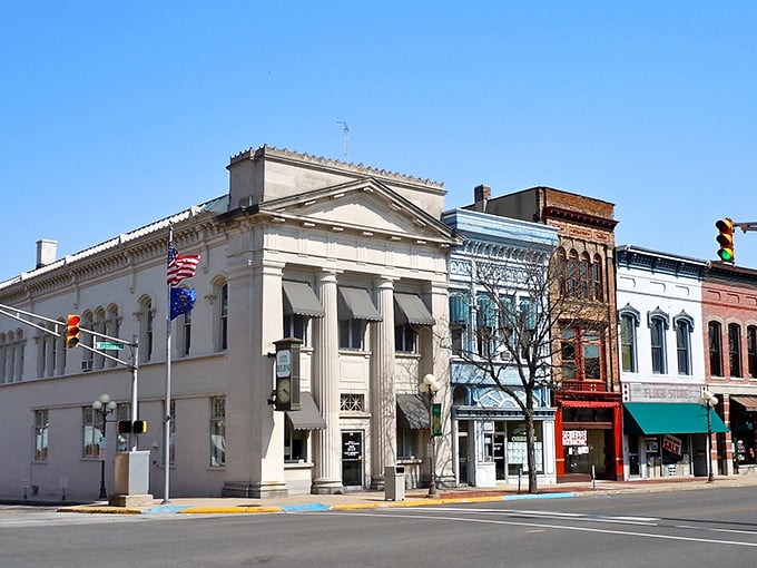 The impressive courthouse anchors Plymouth's town square, where government buildings are grand but living costs aren't.
