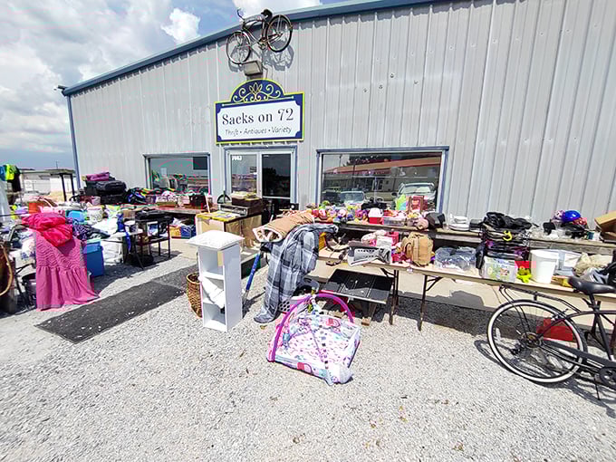 Metal buildings often hide the biggest surprises - Sacks on 72 proves that humble exteriors conceal shopping magic.