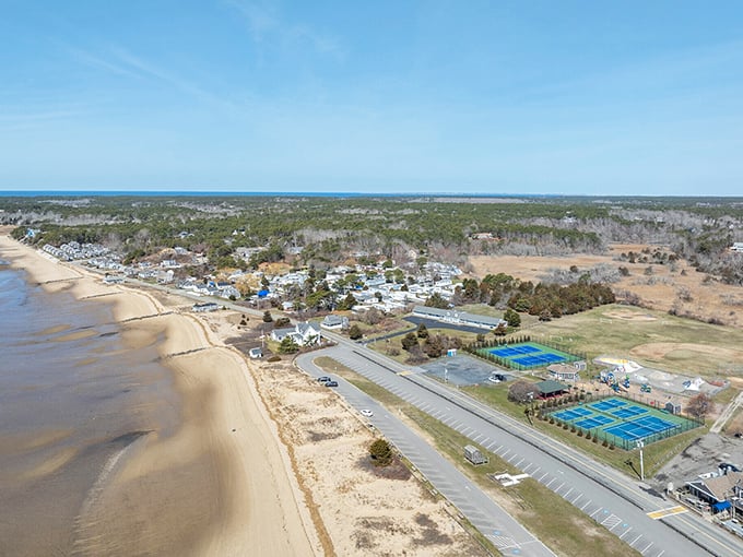 Wellfleet's tidal harbor reveals mudflats at low tide, creating an ever-changing coastal landscape.