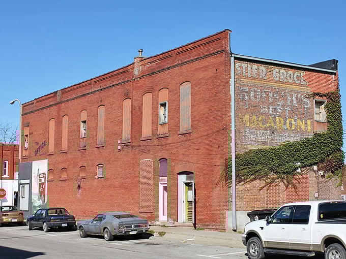 Ghost signs and genuine deals! Atlantic's vintage brick whispers tales from when macaroni cost pennies—and somehow, this town's prices still make that seem possible.