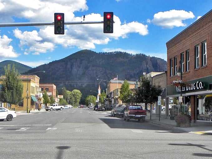 Mountain town living at its finest, where traffic lights frame stunning peaks like nature's picture window.