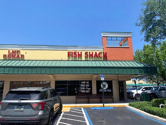 Nestled between "LHP REHAB" and everyday strip mall life, Fish Shack proves that extraordinary seafood can thrive anywhere—even next to physical therapy!