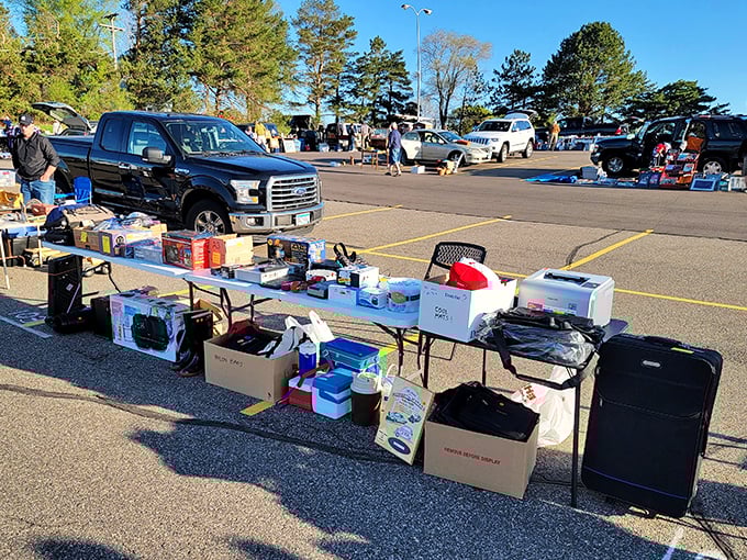 Parking lot shopping at its finest—where community spirit meets bargain hunting and everyone leaves happy with their haul.