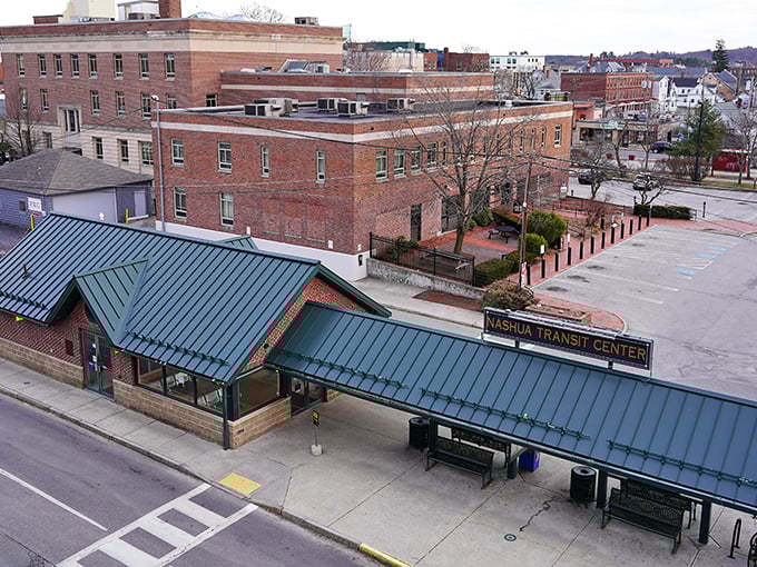 The transit center symbolizes Nashua's accessibility to both Massachusetts jobs and New Hampshire savings.