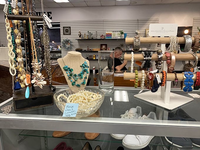 Jewelry displays that rival museum collections—vintage brooches and statement necklaces waiting to become the conversation piece of your next outfit.
