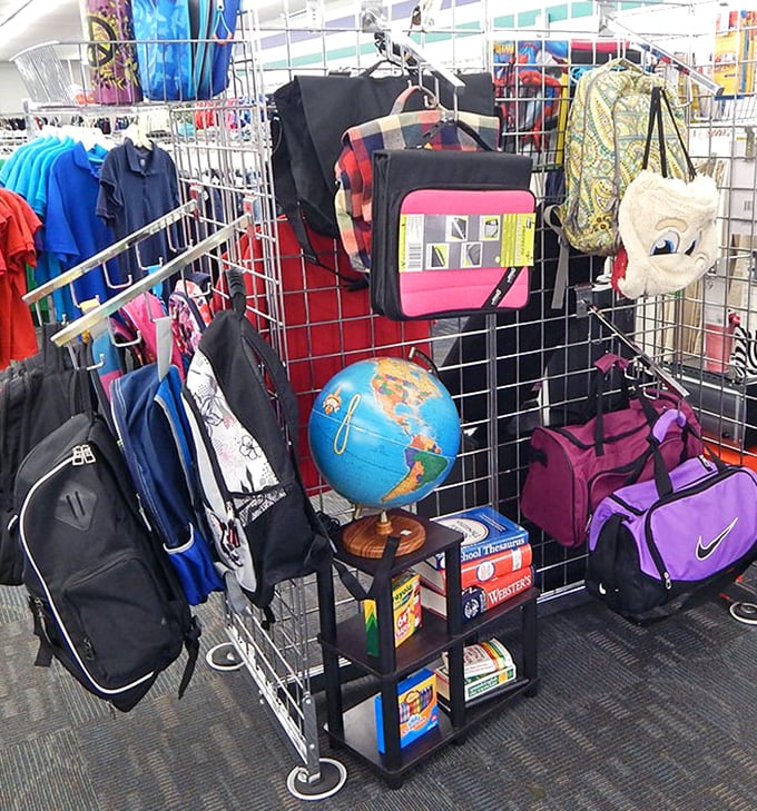 Backpacks, purses, and bags galore—even a globe for the wanderlust-filled shopper planning their next Oklahoma road trip adventure.