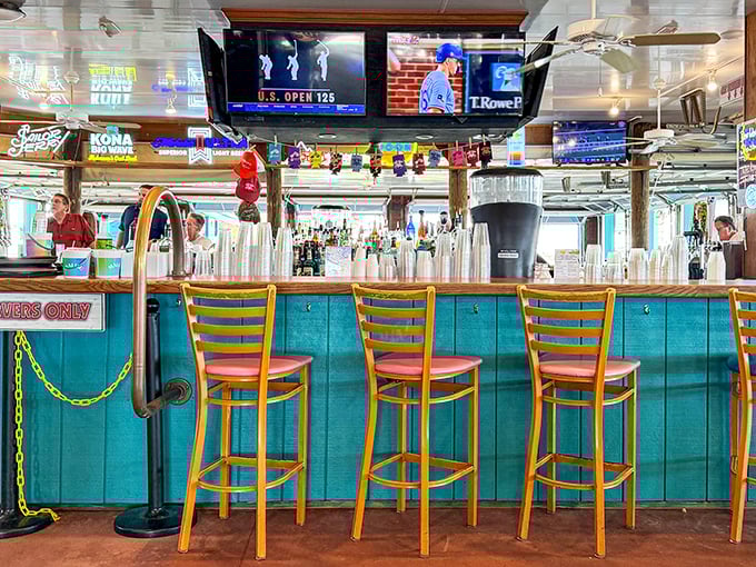 The bar area keeps the libations flowing while TVs ensure you won't miss the Orioles game during your seafood pilgrimage.