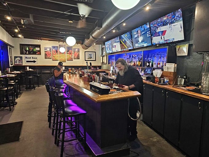 The bar area hums with the energy of sports fans and food lovers, creating that magical alchemy that turns strangers into temporary friends.