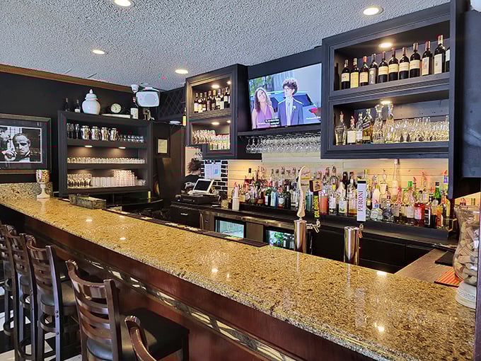 The bar area stands ready to pour liquid courage for first dates or celebratory toasts for life's big moments – or just making it to Friday.