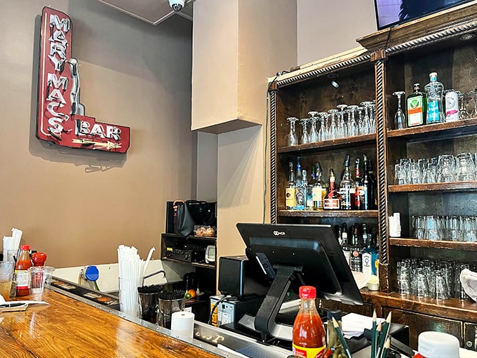 The bar sign glows with promise – a modern addition to tradition that says, "Yes, your sweet tea can have a grown-up upgrade."