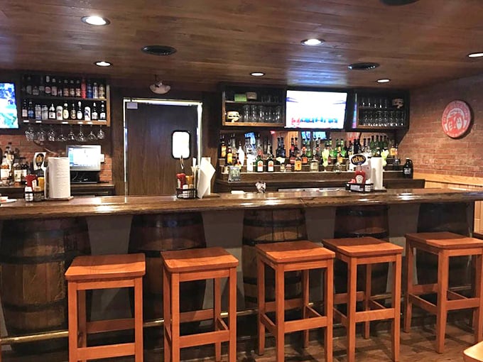 This isn't just a bar—it's a barrel-themed wonderland where wooden stools invite you to settle in for the evening.
