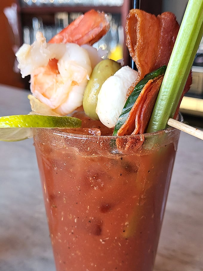 This Bloody Mary isn't just a drink—it's a meal with a straw. Loaded with enough garnishes to qualify as a small appetizer platter.