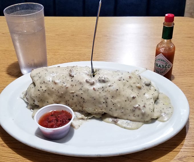This breakfast burrito has been promoted to breakfast torpedo – a gravy-covered missile of morning delight aimed directly at your hunger.