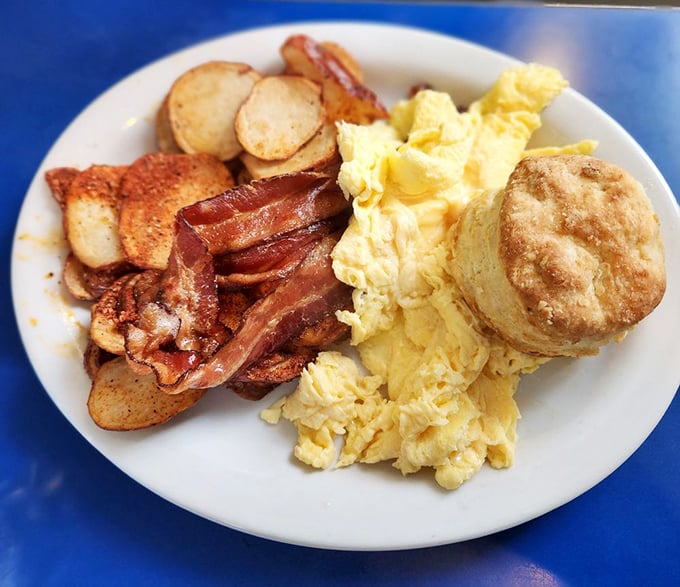 Breakfast that answers the eternal question: "Why get out of bed?" with a resounding "For THIS!" Those potatoes have achieved golden perfection.