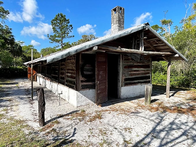 This rustic cabin whispers tales of old Florida, when "air conditioning" meant catching the breeze through an open window.