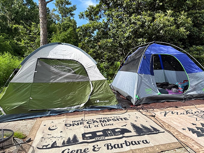 Tent camping for those who believe air mattresses count as "roughing it" – nature with just the right amount of civilization.