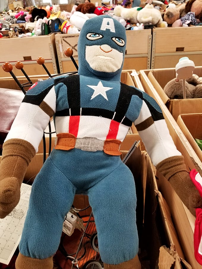 Even superheroes need new homes sometimes. This Captain America comes complete with pins – acupuncture for action figures?