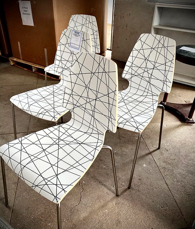 Mid-century modern meets mathematical precision in these geometric chairs. They're not just seating—they're conversation pieces!