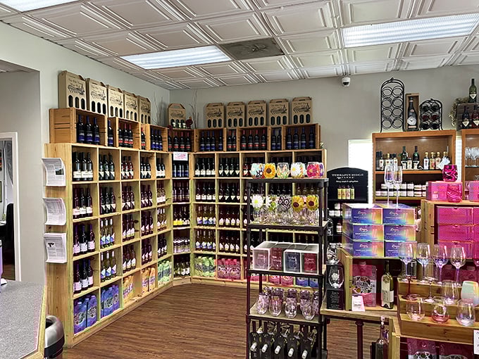 This wine shop's impressive selection proves Florida isn't just about orange juice—though I bet they could make a killer mimosa.