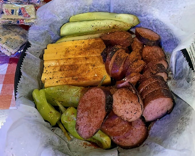 The famous cheese and sausage plate – a nod to the Greek influences that make Memphis barbecue uniquely special.