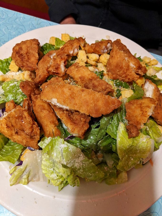 A salad that doesn't apologize for the fried chicken on top—because sometimes "eating healthy" means "protein with a side of greens."