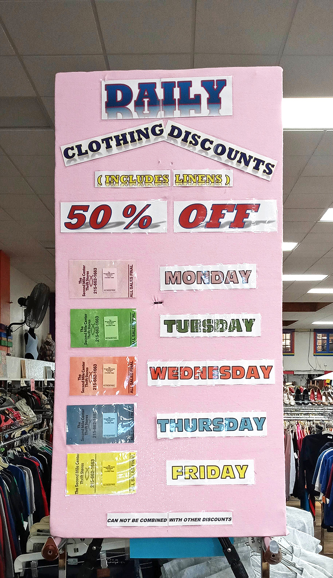 The color-coded discount system is the Rosetta Stone of serious thrifters – crack this code and your wallet will thank you.