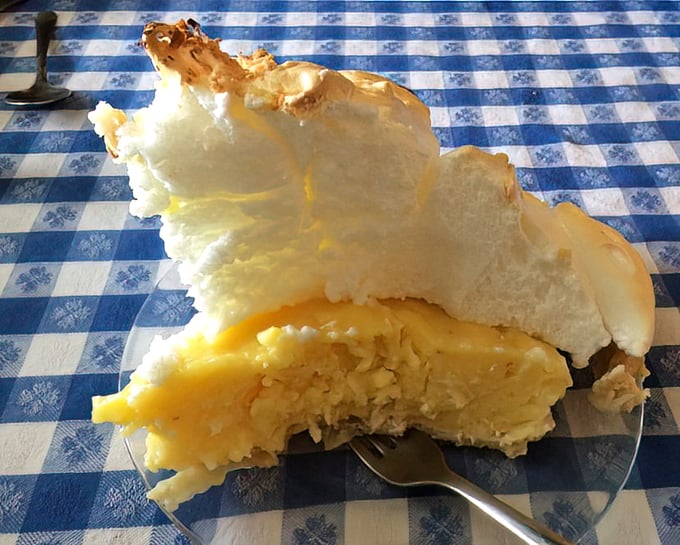 The coconut cream slice reveals its architectural wonder. That meringue-to-filling ratio isn't just impressive—it's practically showing off.