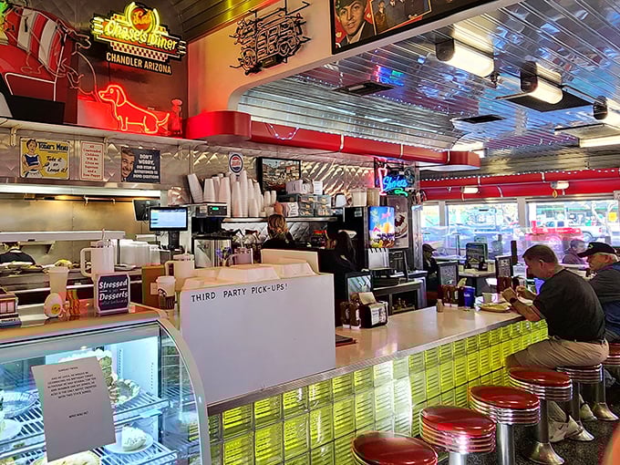 The counter—where solo diners find community, regulars have "their spot," and the coffee flows like conversation.