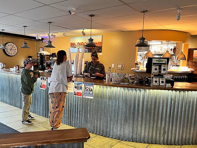 The heart of any great diner is its counter, where coffee flows freely and friendly faces greet you like old friends.