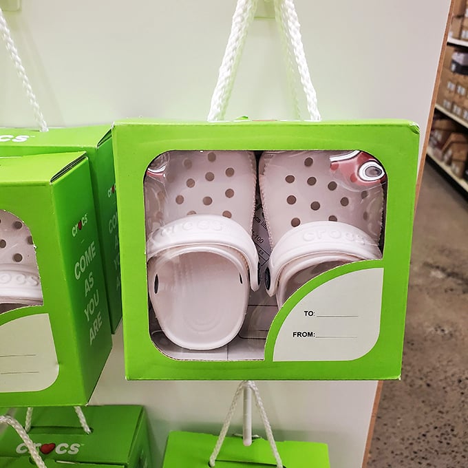 Baby Crocs in their natural habitat—adorable, practical, and somehow making you consider whether adults can pull off polka dots too.