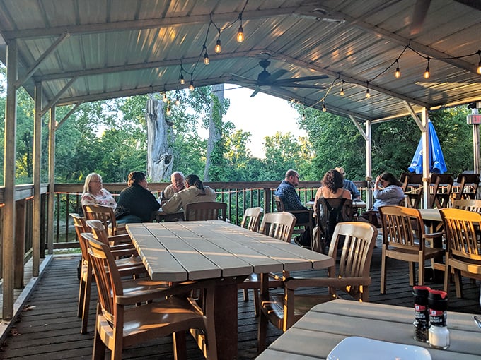 Summer evenings find their perfect expression on this covered deck, where nature provides the ambiance and Pioneer Mill provides the feast.