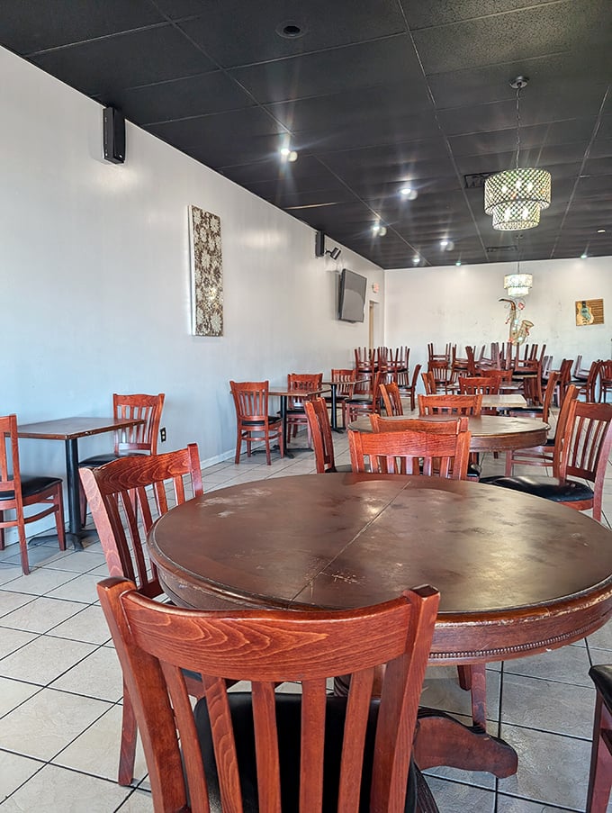 Simple, clean, and welcoming—this dining room lets the food be the star. Those wooden chairs have heard countless "mmms" and "oh my goodnesses."