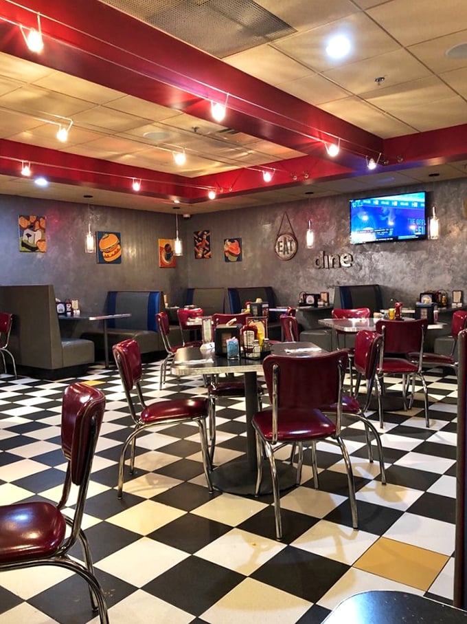 The dining area's retro-modern vibe hits all the right notes. Those food-themed art pieces aren't just decoration—they're previews of coming attractions.