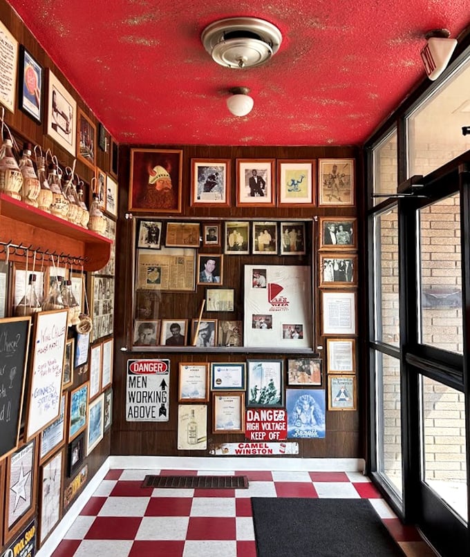 The entrance hallway—a gallery of memories and mementos that tells you this place has stories to share before you even sit down.