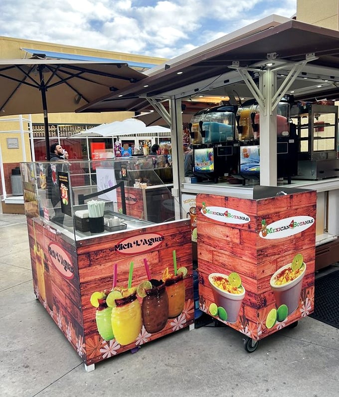 A taste of Mexico in the middle of shopping madness. These colorful food carts offer the perfect refueling station between bargain hunting expeditions.