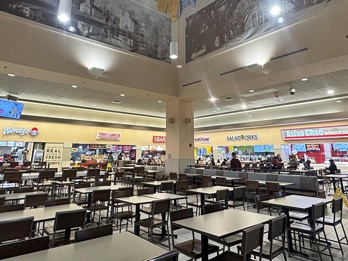 Refueling station for weary shoppers where pretzels and caffeine restore your retail superpowers.