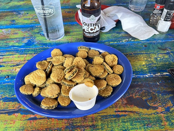 Fried pickles that could convert even the most dedicated pickle skeptics—crispy, tangy, and utterly addictive with a side of dipping sauce.
