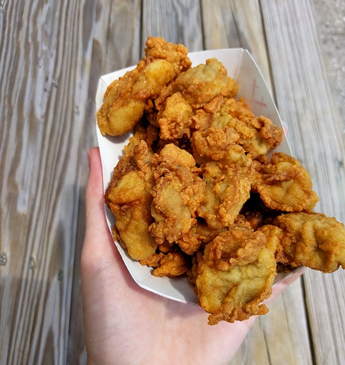 These fried oysters are what seafood dreams are made of. Plucked from local waters and transformed into crispy golden nuggets.