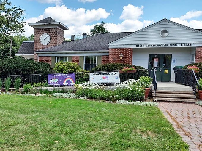 Hawley Public Library's welcoming entrance and manicured gardens prove that the best adventures still begin between the pages of a book.