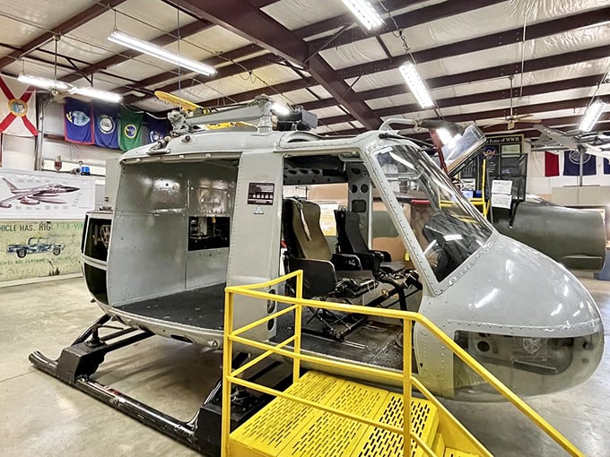 This helicopter cockpit invites you to imagine yourself lifting off, though thankfully without the pressure of actually having to remember what all those buttons do.