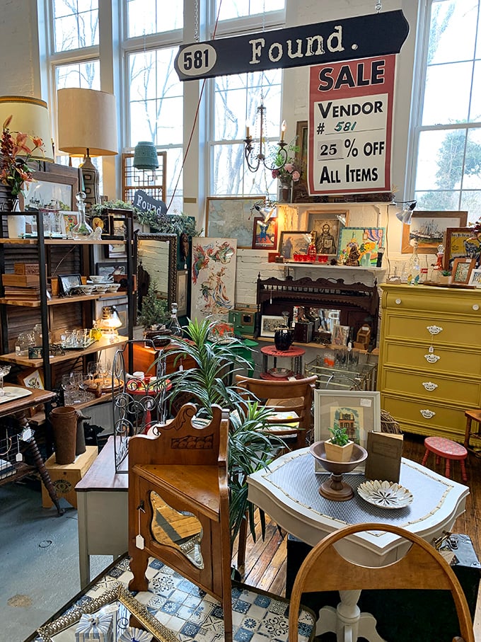 Booth 581 "Found" – aptly named for the place where shoppers exclaim "I've been looking for this my whole life!" Furniture with character awaits new stories.