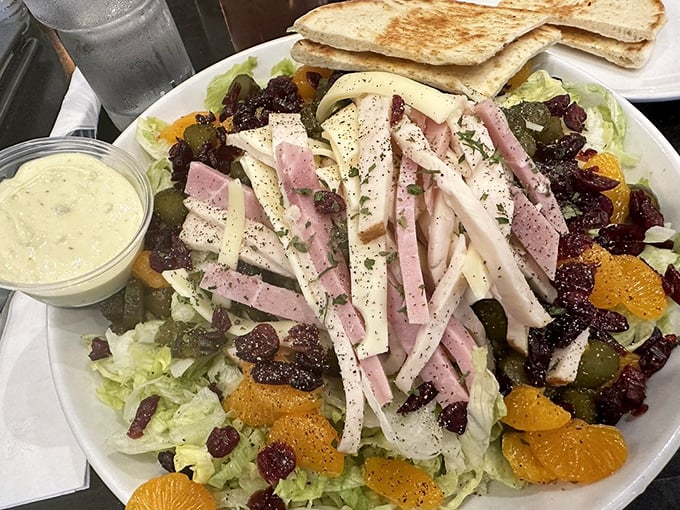 This isn't just a salad—it's a colorful convention of flavors where ham, cheese, and mandarin oranges vote unanimously for deliciousness.