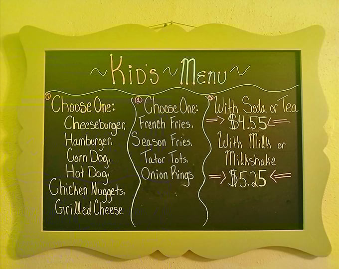 A kids' menu that remembers when choices were simple and every meal came with a side of fun.