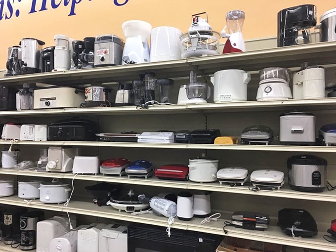 Kitchen appliance alley – where forgotten wedding gifts and abandoned health kicks find new homes with optimistic cooks.