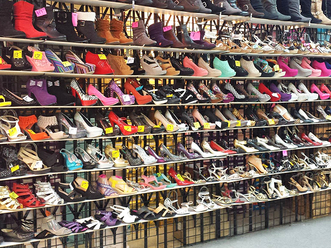 A shoe display so extensive it requires its own zip code. Every color of the rainbow and then some—footwear fantasies fulfilled.