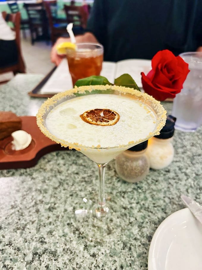 A Key lime martini that's equal parts sophistication and vacation spirit. Dessert and cocktail had a beautiful baby!