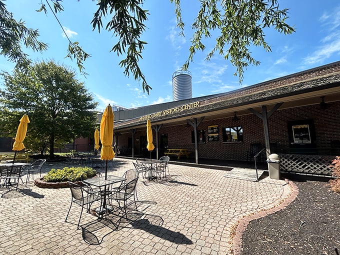 The Mayfield Dairy Visitors Center patio invites you to savor ice cream where it's made – proving that the shortest distance between cow and cone makes the sweetest treat.